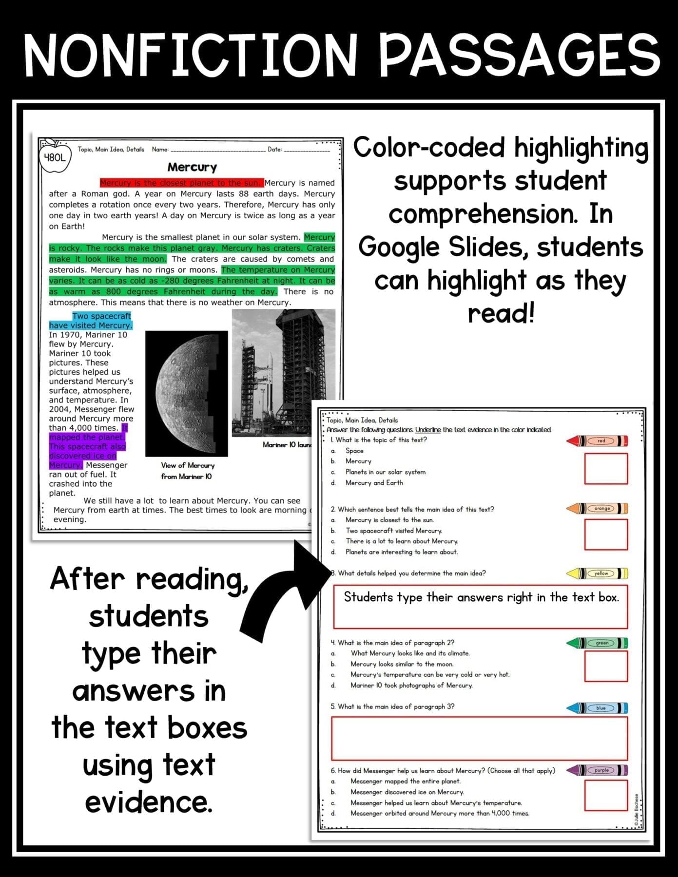 Main Idea and Details Reading Comprehension Passages & Questions RI.2.2 RI.3.2 - Worksheets Library