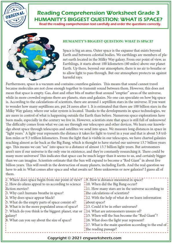 Free ESL Printable Grade 3 Reading Comprehension English ... - Worksheets Library