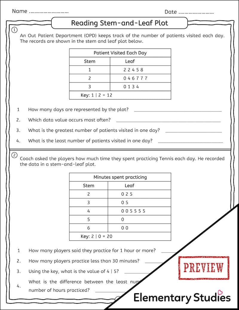 Stem And Leaf Plot Worksheets And Poster Elementary Studies Stem And Leaf Plot Worksheets And Poster Elementary Studies