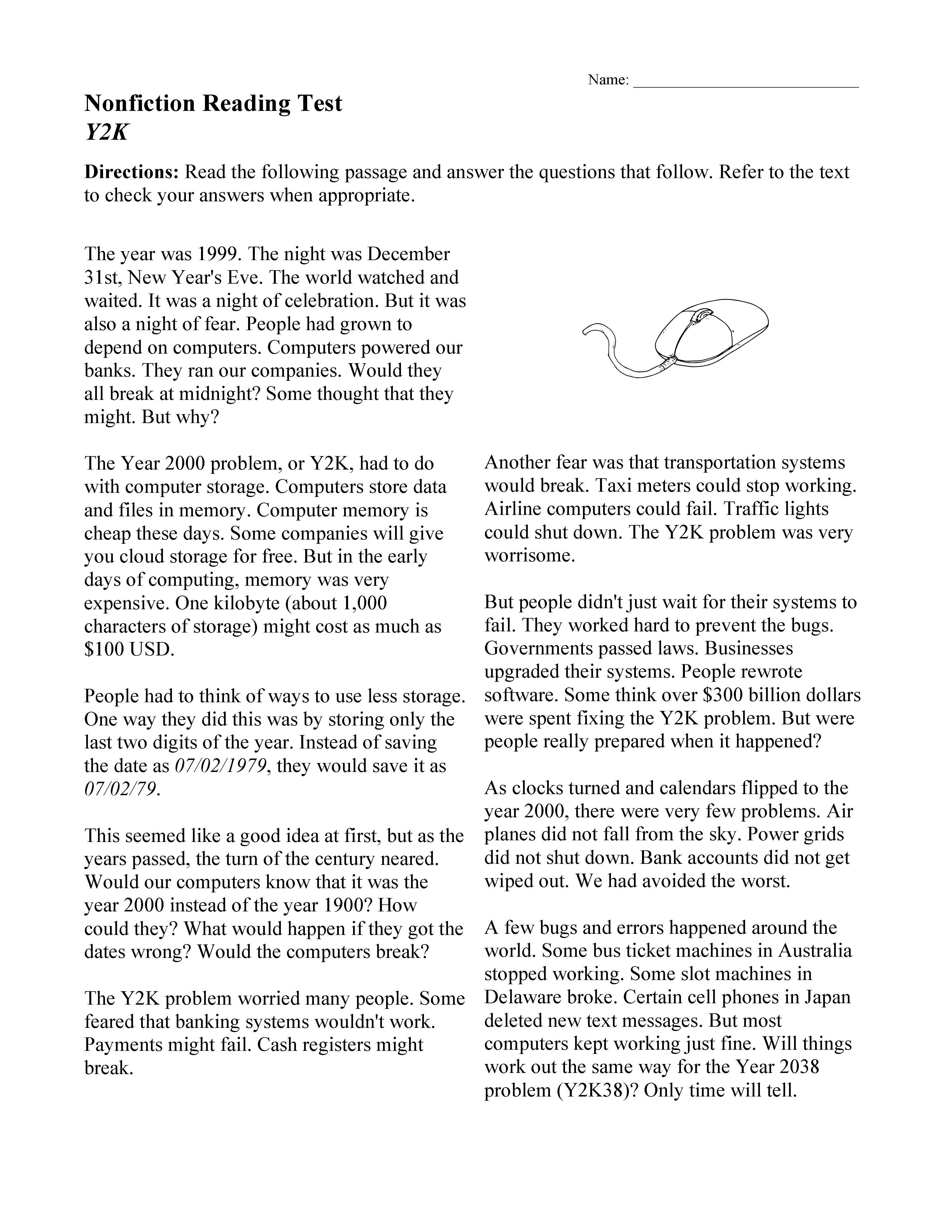 Free reading worksheet middle school, Download Free reading worksheet ...