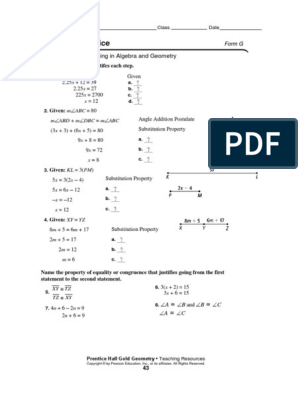 2.5 Reasoning in Algebra and Geometry Practice Worksheet Form G ...