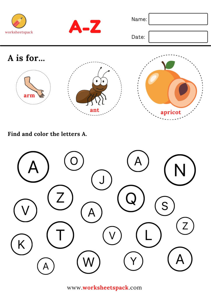 FREE Printable A-Z Letter Find Alphabet Letter Recognition Worksheets ...