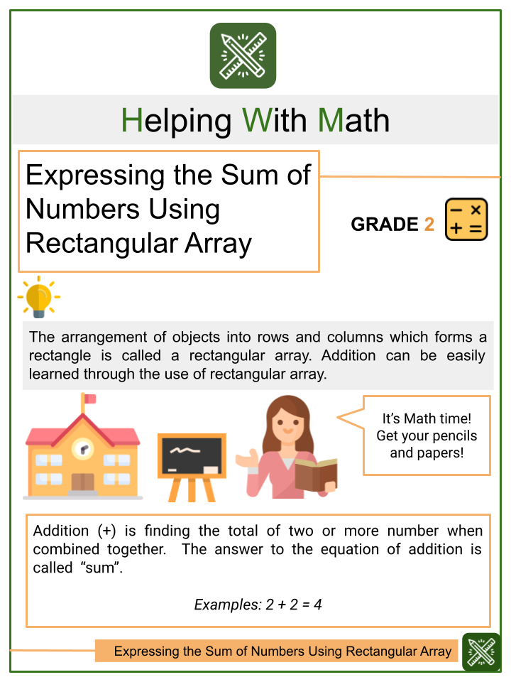 Expressing the Sum of Numbers Using Rectangular Array Math Worksheets - Worksheets Library