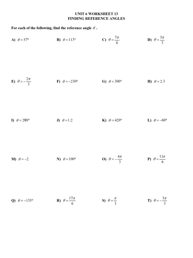 Unit 6 Worksheet 13 Reference Angles Pdf Worksheets Library