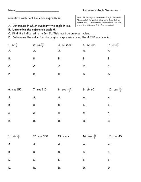 Evaluating Trigonometric Functions Using The Reference Angle