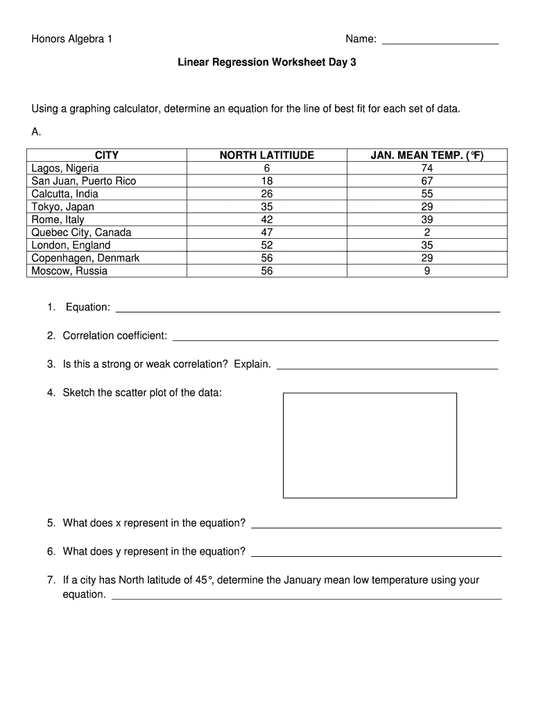 Linear Regression Worksheet With Answers Pdf Fill Online