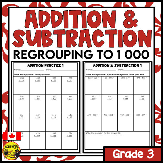 Addition and Subtraction Within 1000 Math Worksheets | Paper ...