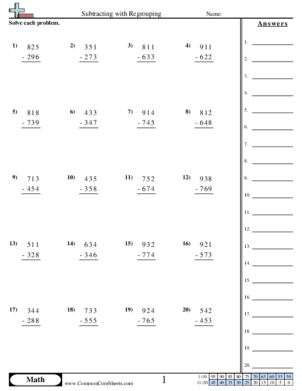 Subtracting With Regrouping With Base 10 Blocks Part1 Worksheet