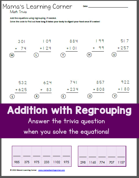 Addition with Regrouping Worksheet - Mamas Learning Corner - Worksheets ...