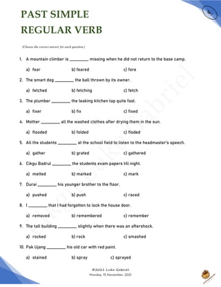 Past simple - Regular verbs 1 | PDF - Worksheets Library