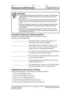 Renaissance and Reformation Chapter Review Worksheet for 6th ...