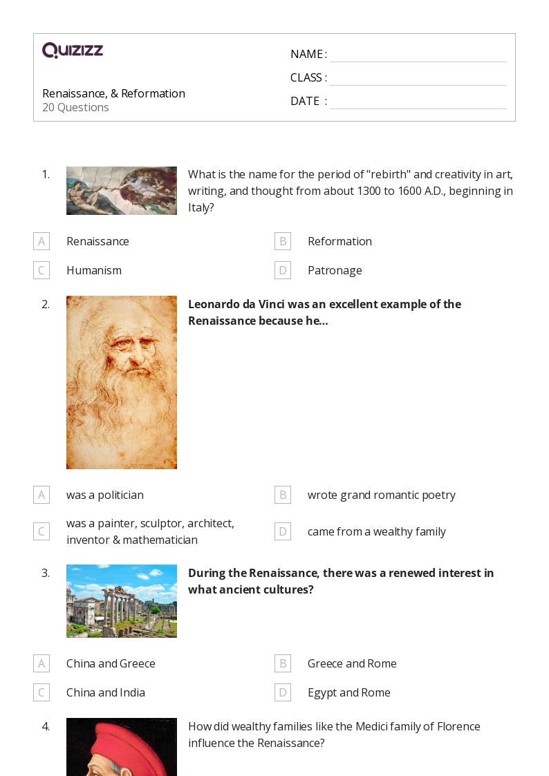 Free renaissance and reformation worksheet, Download Free renaissance ...