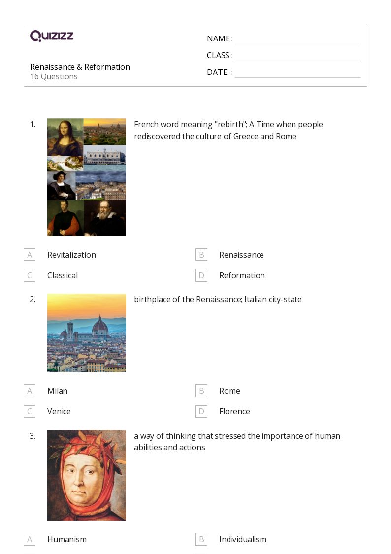 50+ renaissance worksheets on Quizizz | Free & Printable - Worksheets ...