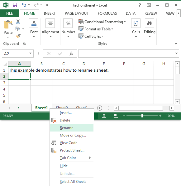 MS Excel 2013: Rename a sheet - Worksheets Library
