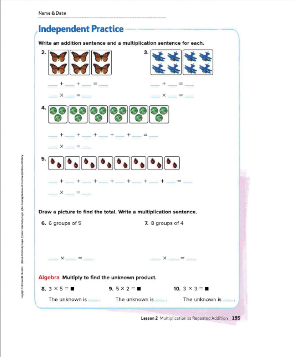 Lesson 2 Multiplication As Repeated Addition Worksheet Live