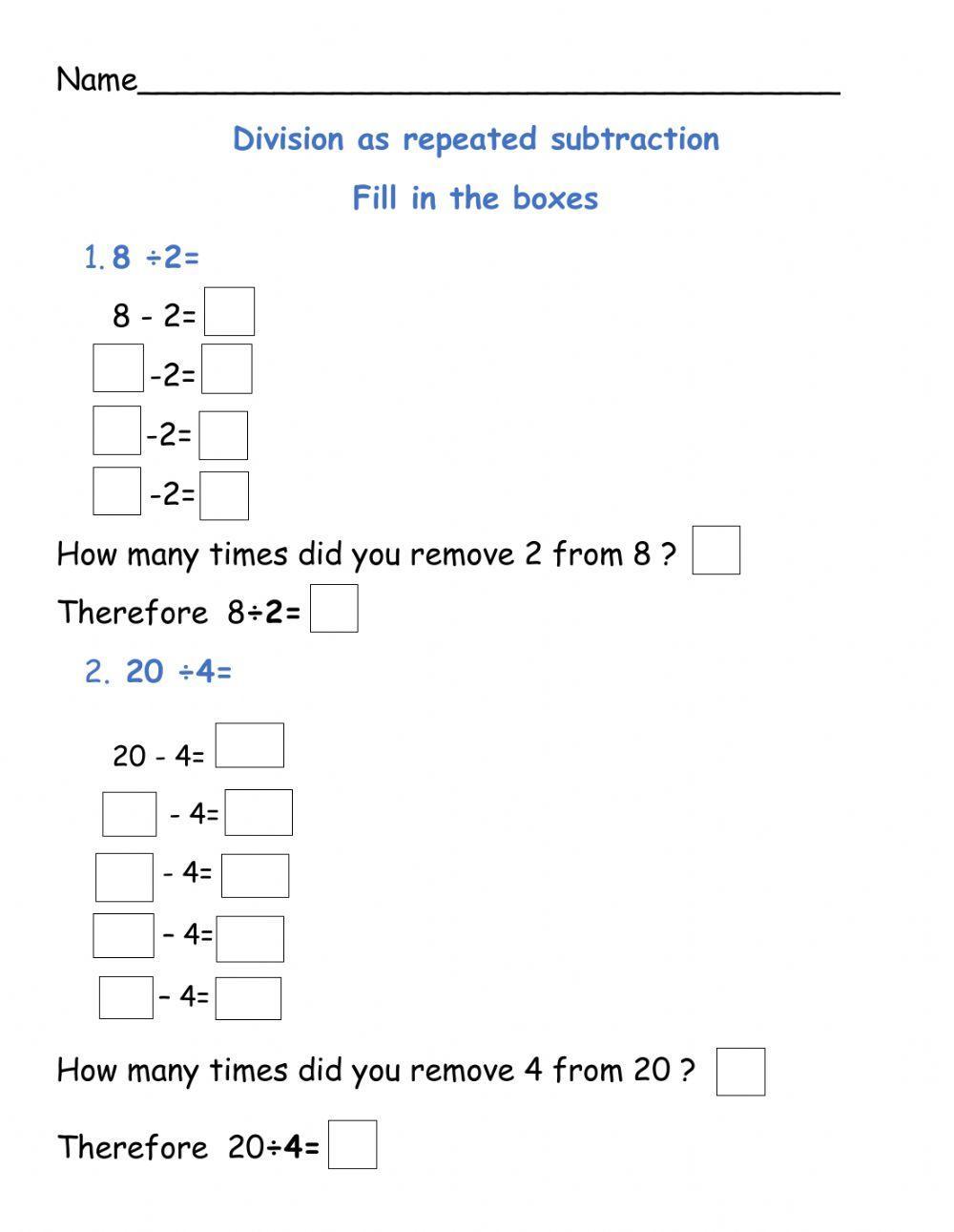 Division As Repeated Subtraction Worksheet Live Worksheets Worksheets Library