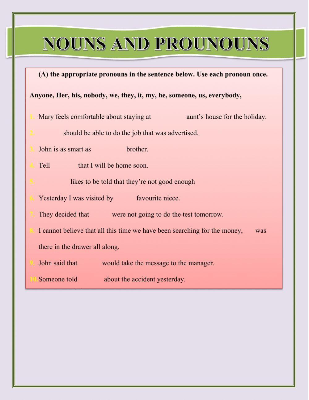 Nouns And Pronouns Worksheet Worksheet Live Worksheets Worksheets Nouns And Pronouns Worksheet Worksheet Live Worksheets Worksheets