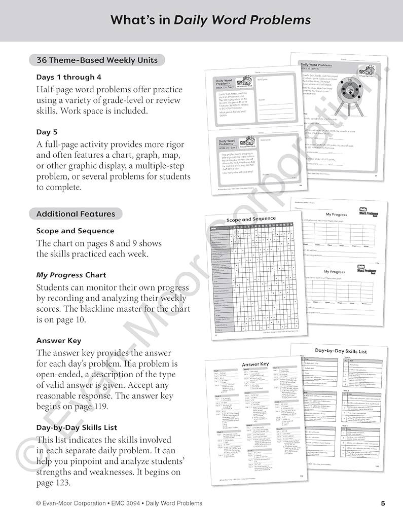 Evan-Moor Daily Word Problems, Grade 4, Homeschooling & Classroom Resource Workbook, Problem ...