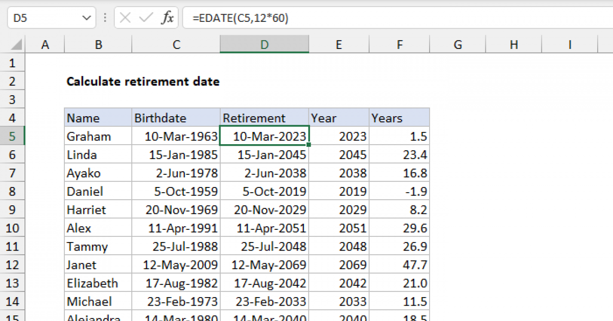 Calculate Retirement Date Excel Formula Exceljet Worksheets Library Calculate Retirement Date Excel Formula Exceljet Worksheets Library