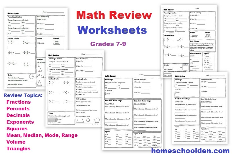 Free Math Review Worksheets - Homeschool Den - Worksheets Library
