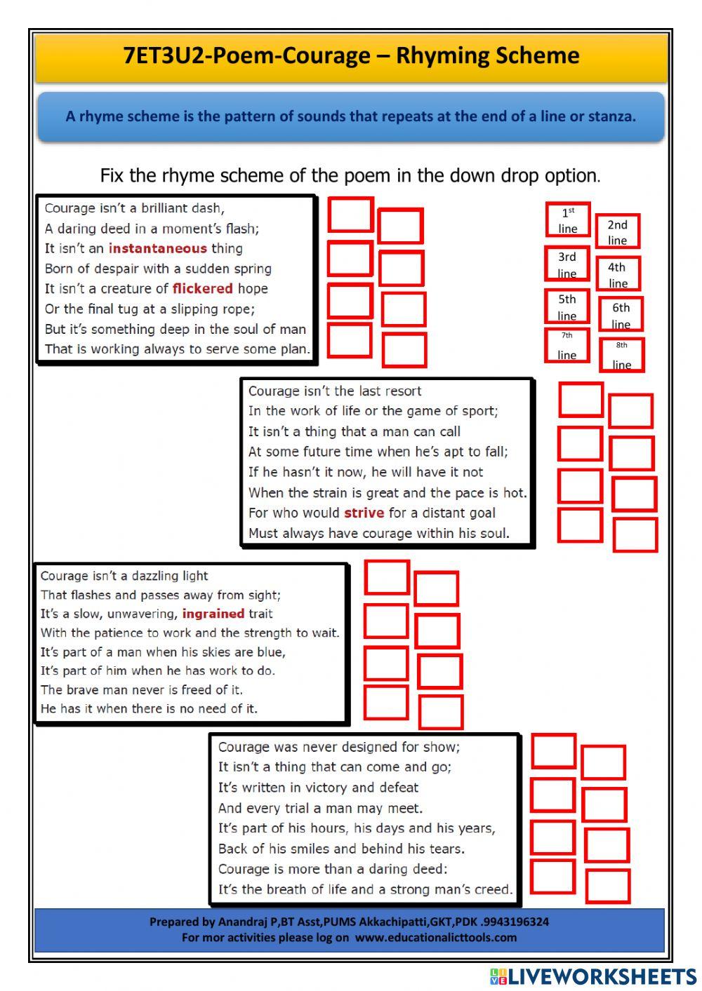 Rhyming Scheme Worksheet Rhyming Scheme Worksheet