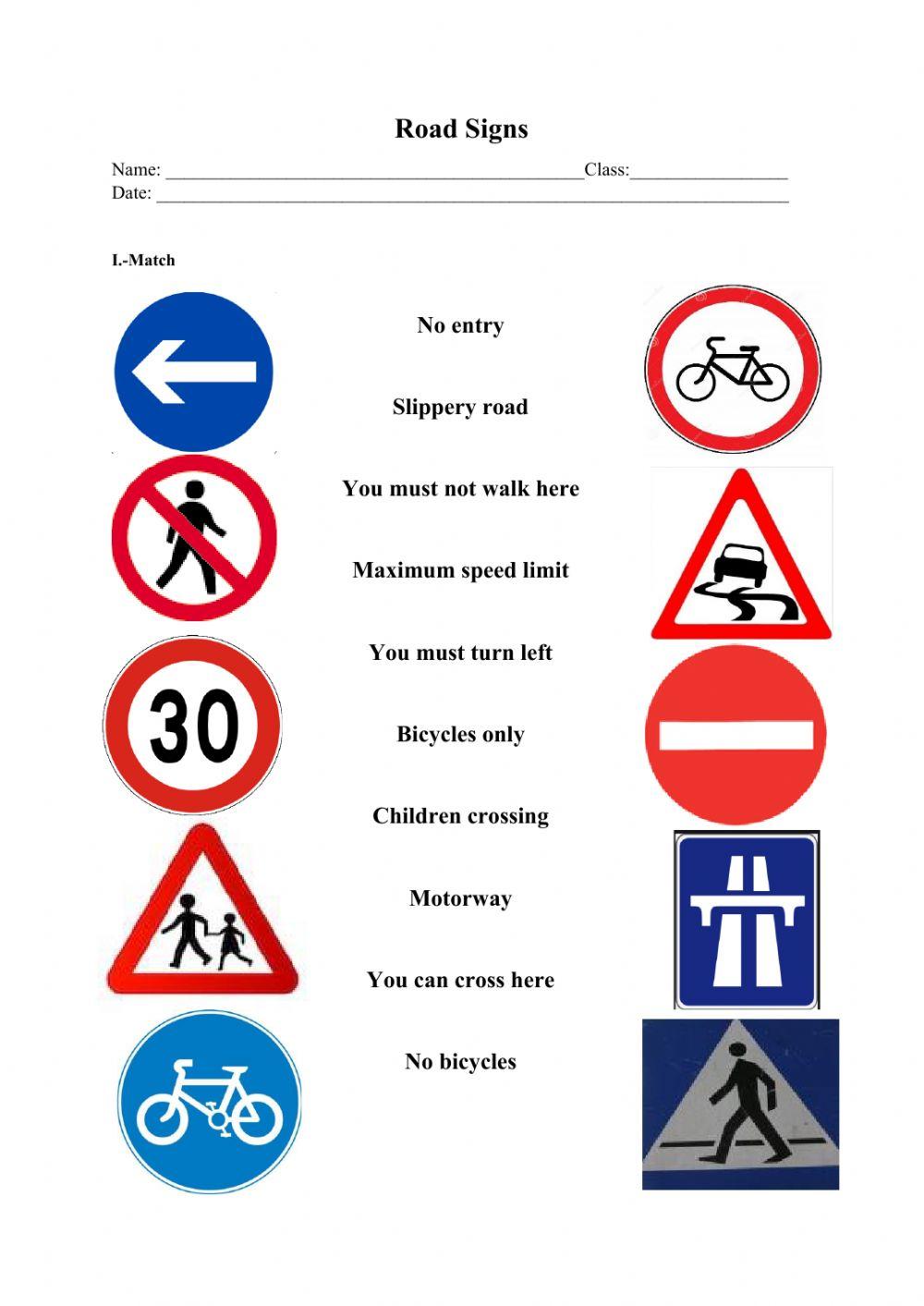 Road signs activity | Live Worksheets - Worksheets Library