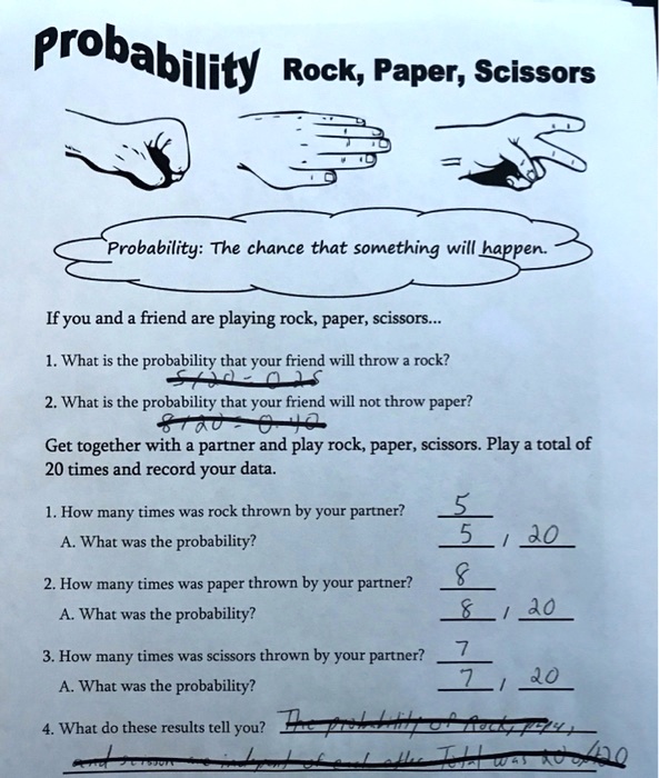 Rock Paper Scissors Probability Worksheet Probability Possible Linin