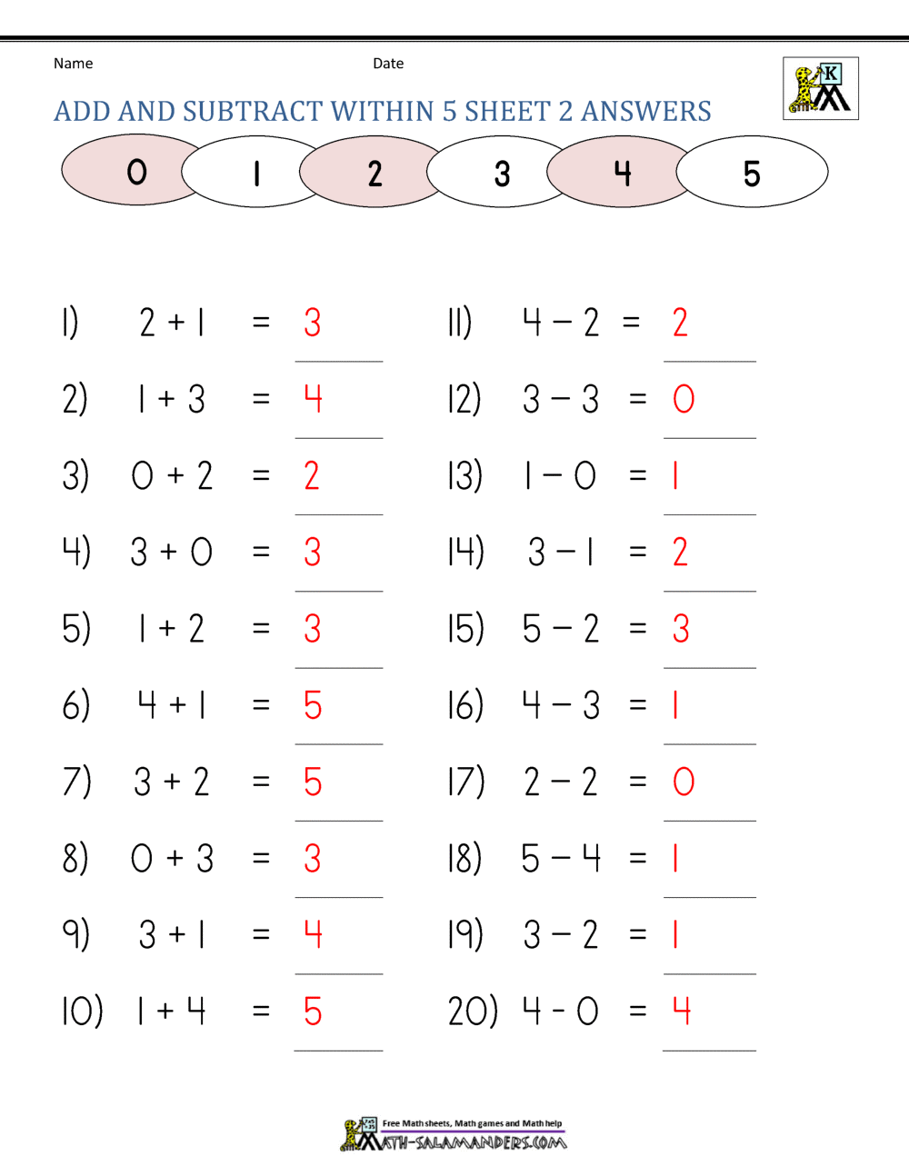 Rocket Math Worksheets Subtraction Kindergarten