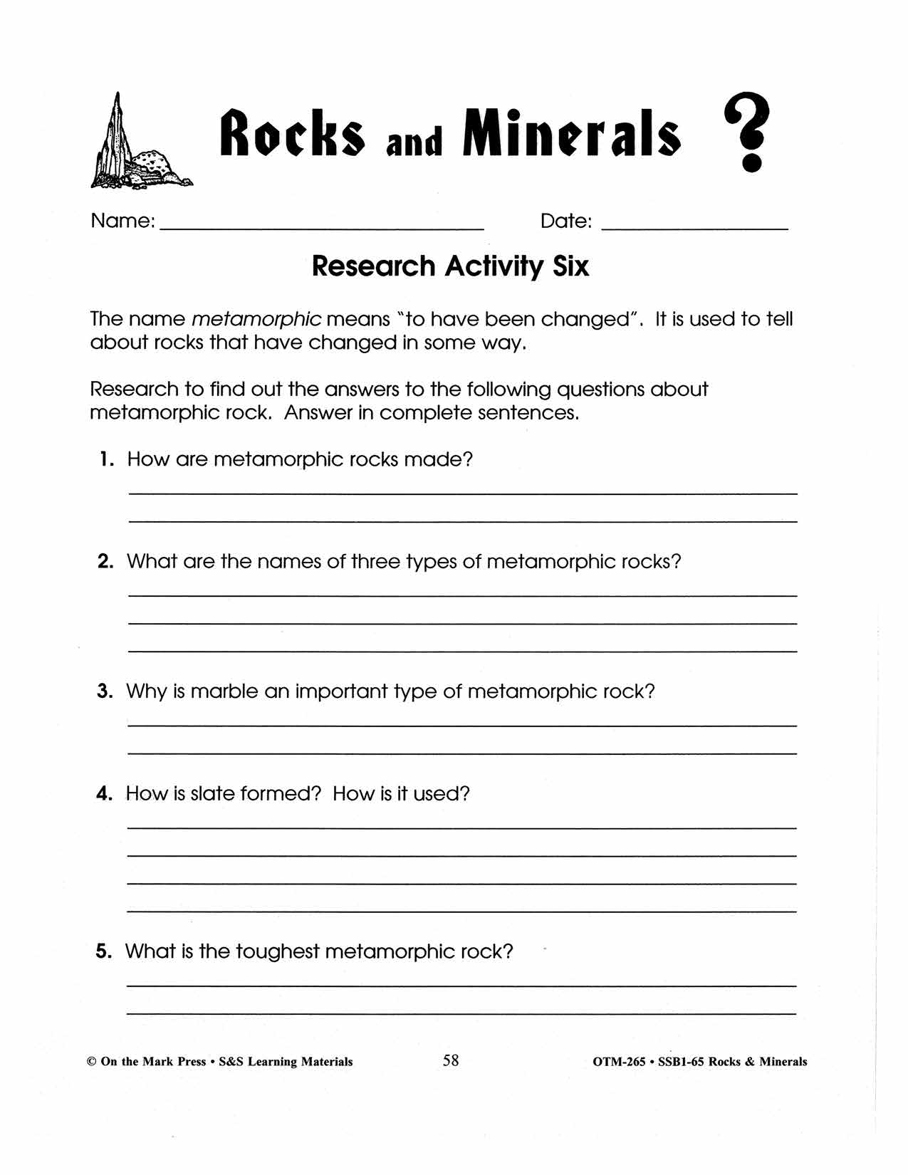 Researching Rocks & Minerals - 14 Activities Grades 4-6 - Worksheets ...