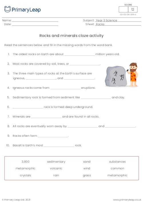 Science: Rocks and minerals Cloze activity | Worksheet ... - Worksheets ...