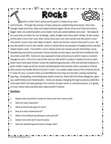 Rocks Comprehension Activity Worksheets - Worksheets Library