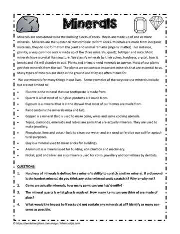 Mineral Comprehension Activity Worksheets - Worksheets Library