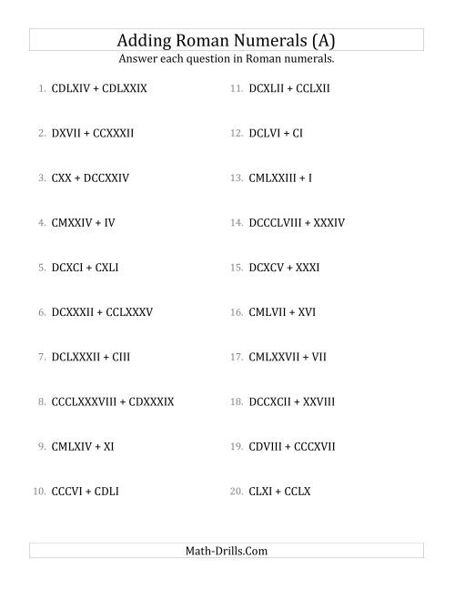 Adding Roman Numerals Up To M A Worksheets Library