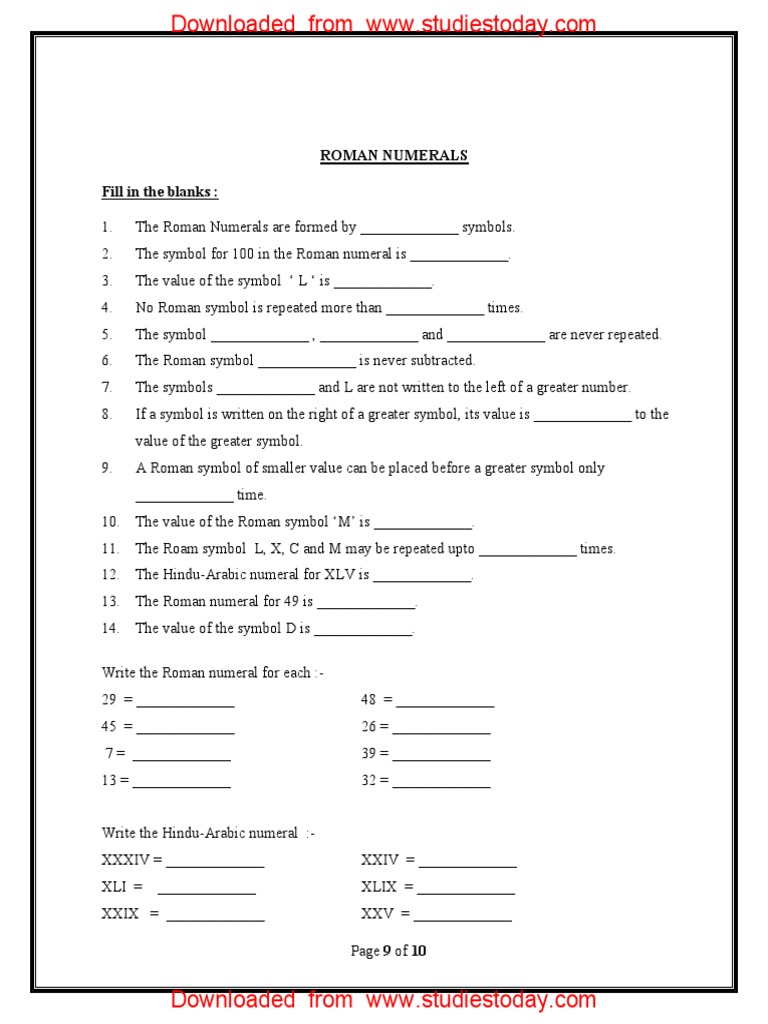 Roman Numbers Counting 1 To 100 Worksheets Worksheets Library