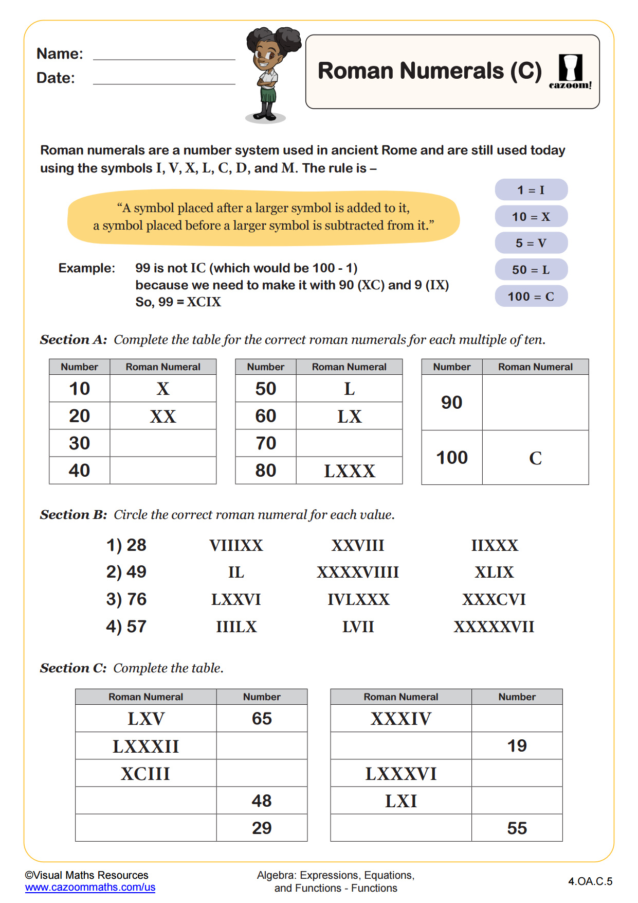 Grade 4 Roman Numerals Math Practice Questions Tests Grade 4 Roman Numerals Math Practice Questions Tests