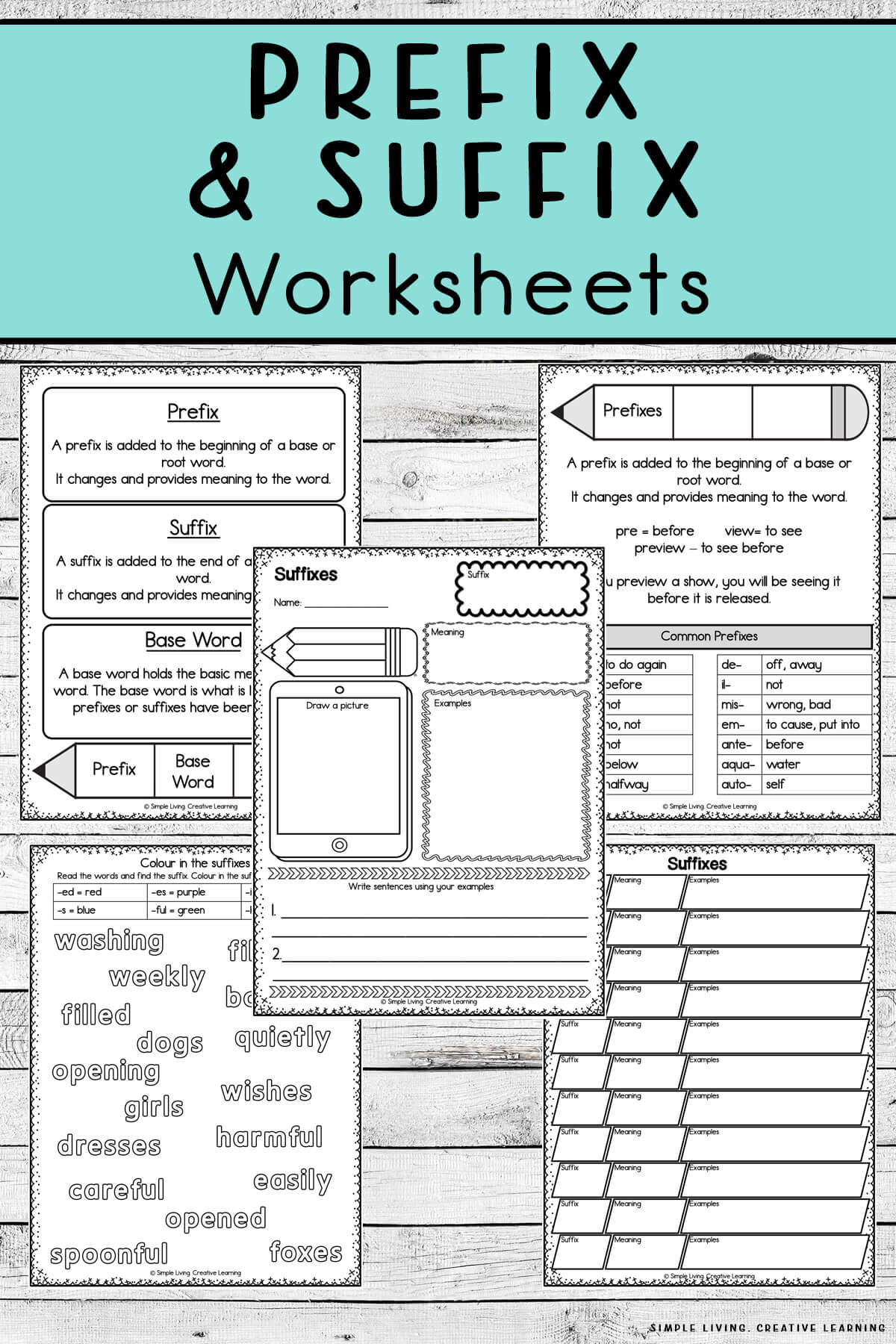 Prefix and Suffix Worksheets - Simple Living. Creative Learning ...