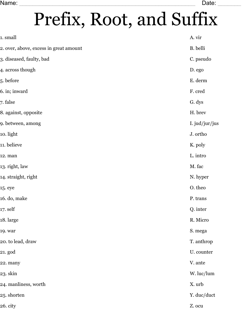 Prefix, Root, and Suffix Worksheet - WordMint - Worksheets Library