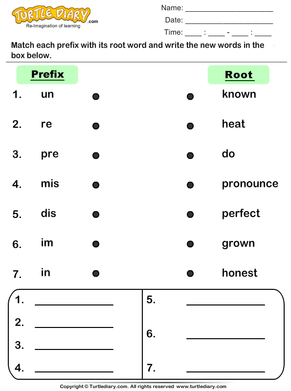 Join Prefix and Root Words | Turtle Diary Worksheet - Worksheets Library