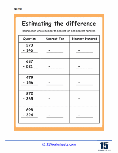 Estimating Differences Worksheets 15 Worksheets Library