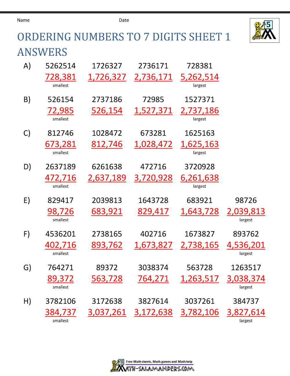 Free Rounding And Ordering Numbers Worksheet Download Free Rounding