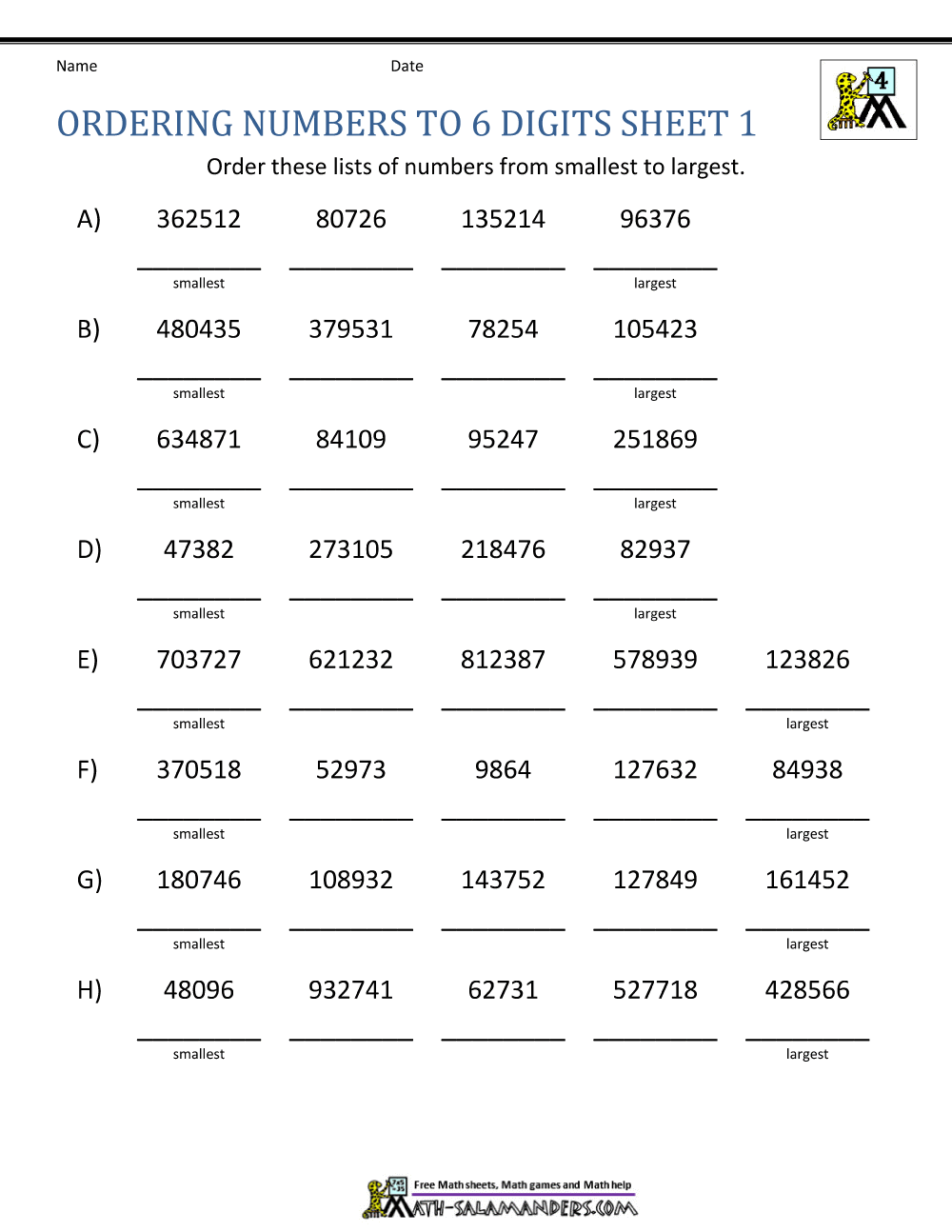 Free Rounding And Ordering Numbers Worksheet Download Free Rounding