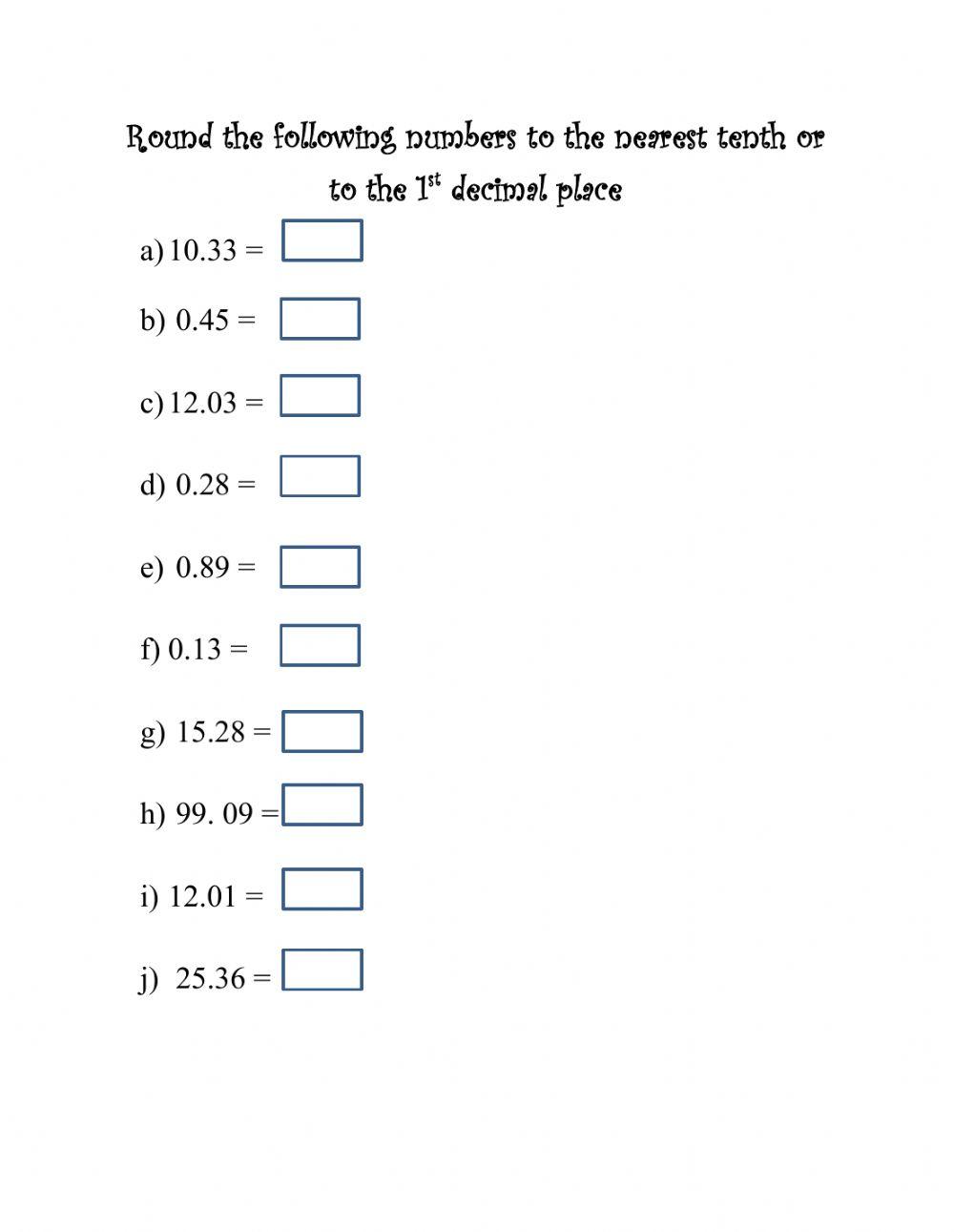 Rounding Various Decimals To Tenths A Worksheets Library