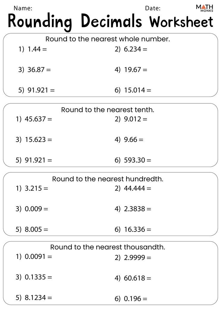 Rounding decimals worksheet for 5th Grade with answer key - Free PDF - Worksheets Library