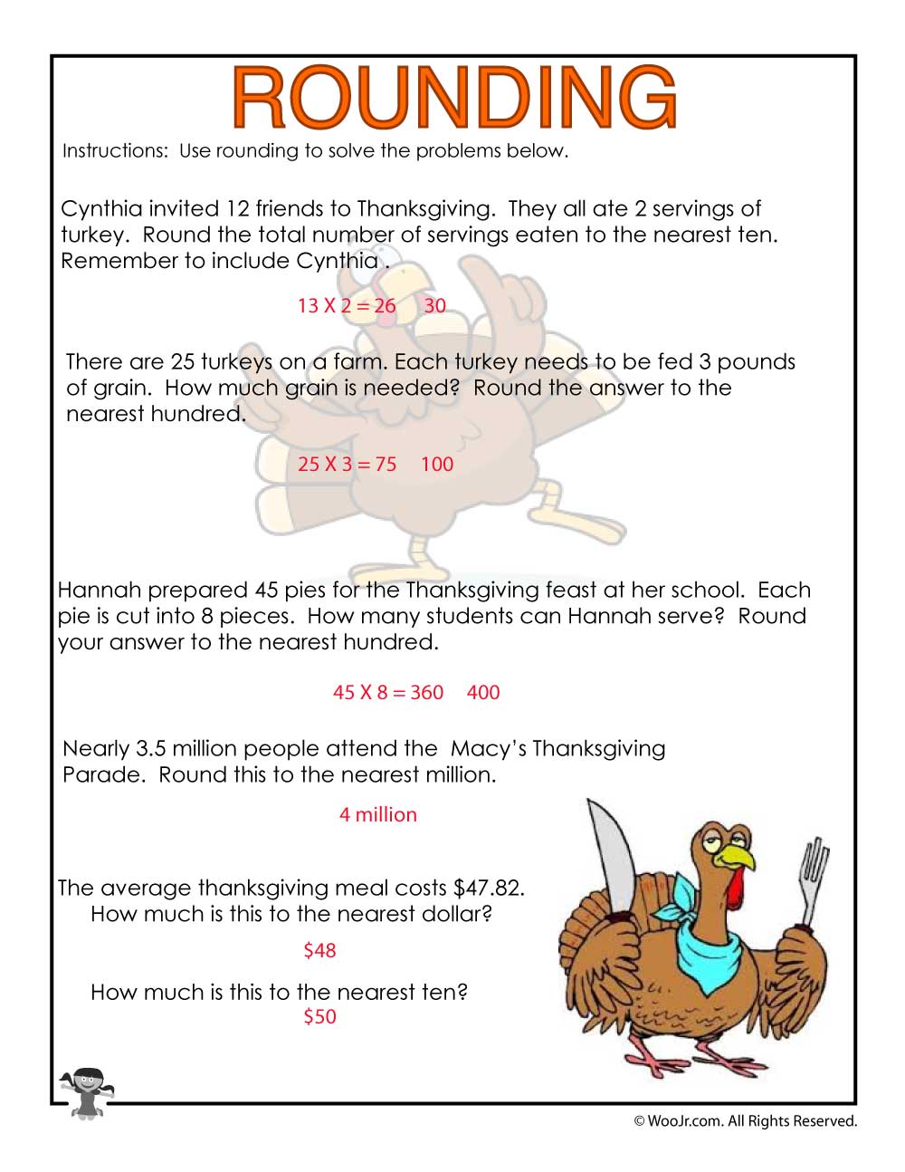 Thanksgiving Math Word Problems - Estimating and Rounding | Woo ...
