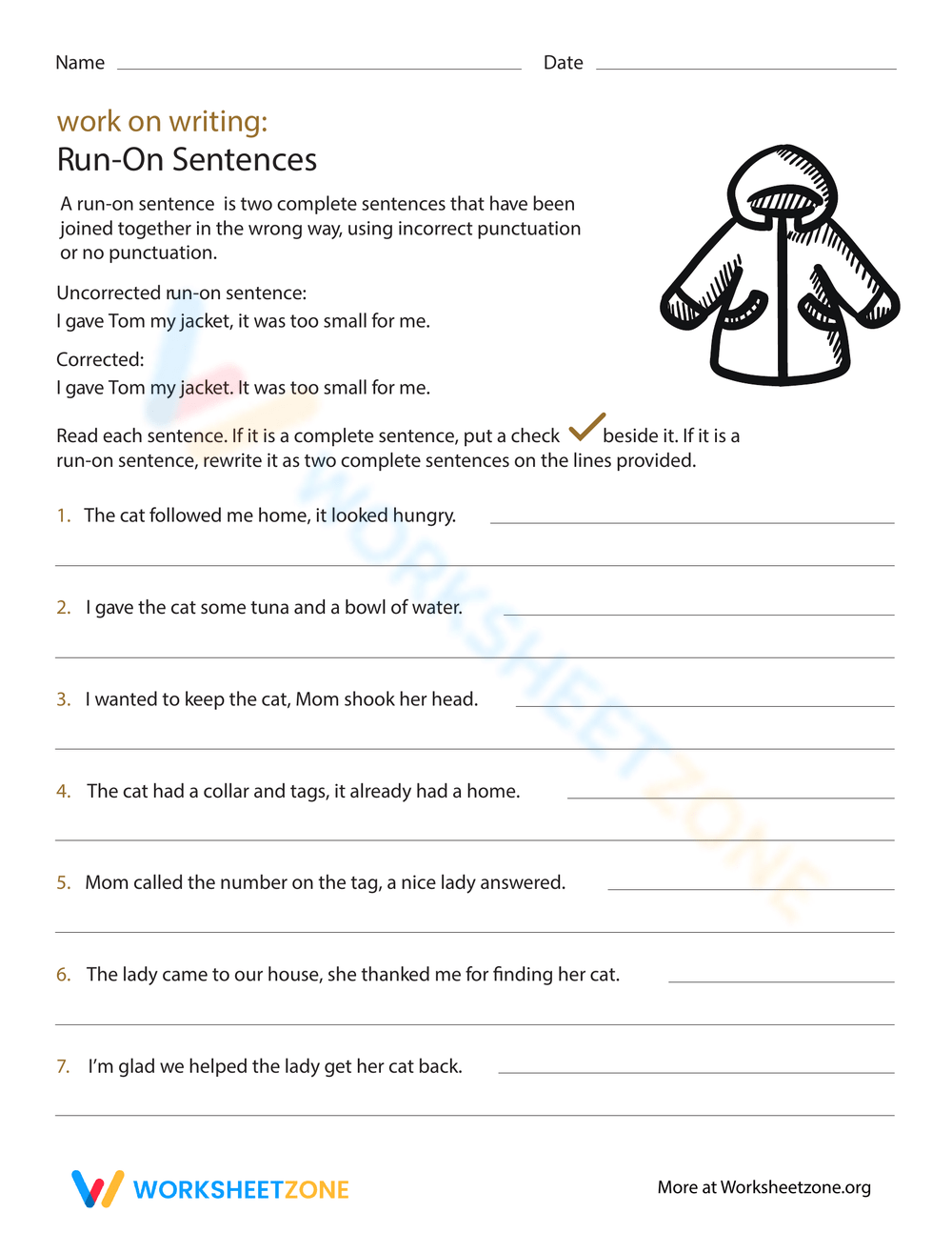 Free run on sentence worksheet 4th grade, Download Free run on sentence ...