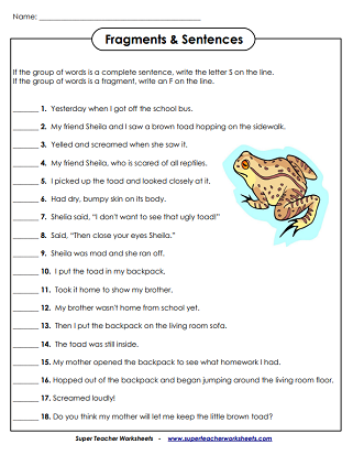 Sentences, Fragments, and Run-On Sentences - Worksheets Library