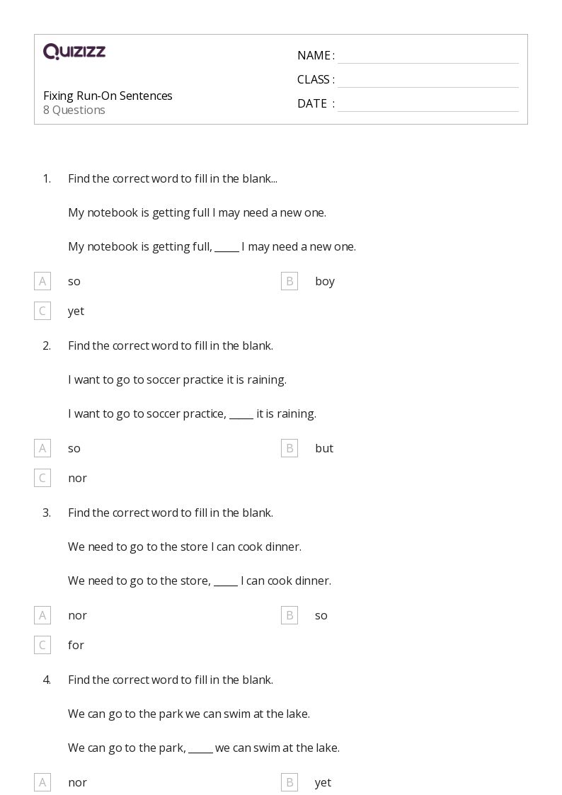 50+ Run On Sentences worksheets for 3rd Grade on Quizizz | Free ...