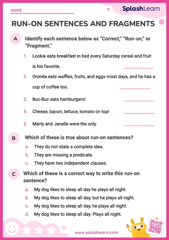 Sort the Run-on Sentences and Sentence Fragments - ELA Worksheets ...