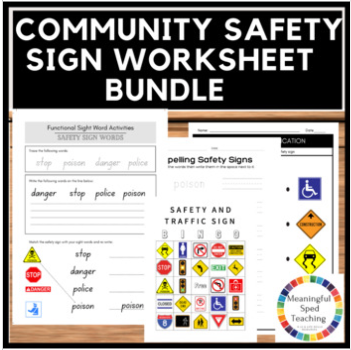 Community Safety Sign Life Skills Printable Worksheet Bundle ...