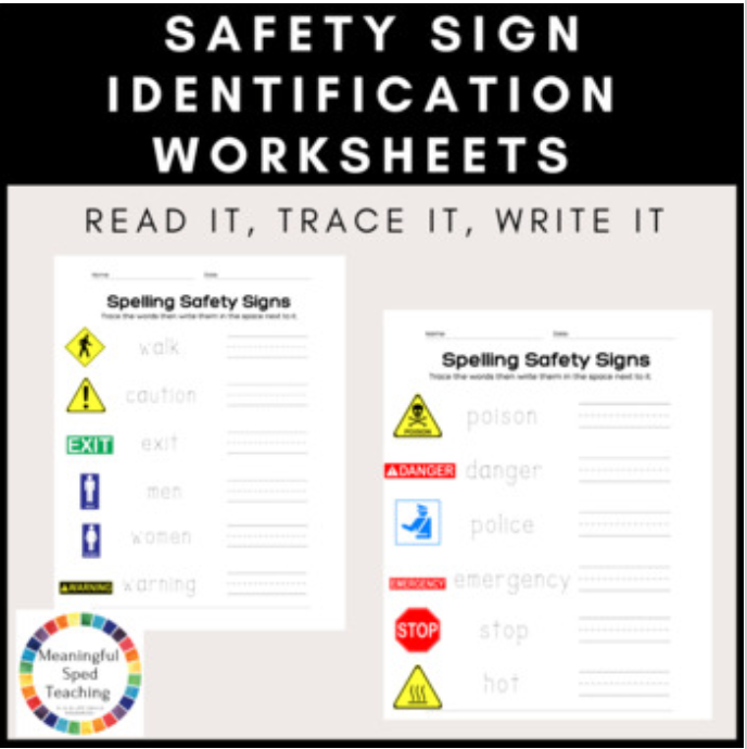 Life Skills Community Safety Signs: Read, Trace and Write - Worksheets ...